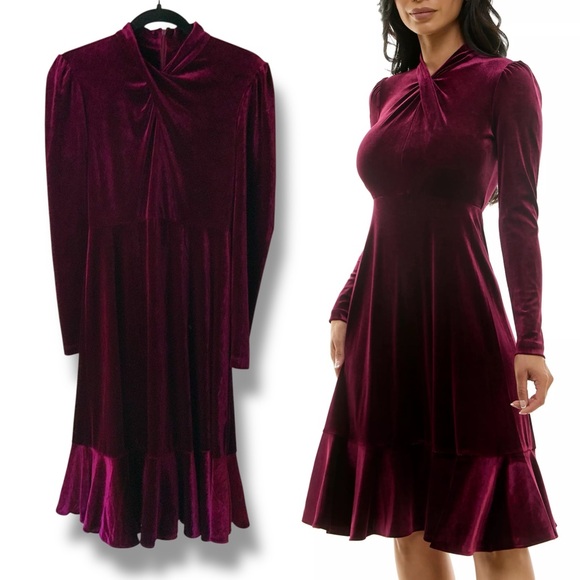 Maison Tara | Dresses | Maison Tara Elegant Velvet Burgundy Midi Dress ...